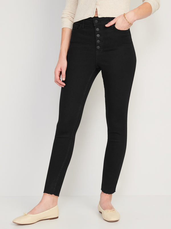 Extra High-Waisted Button-Fly Rockstar 360° Stretch Super-Skinny Cropp ...